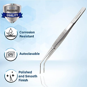 Lab Tweezers High Precision Forceps, 6" (15.2 cm), Fine Strong Angled Point tweezers, Stainless Steel