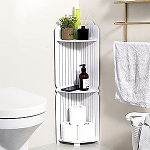 3 Tier Corner Shelves, Plastic Small Bathroom Corner Organizer Open Shelf with Vertical Striped As Bookcase Decor Display Rack Shelf for Bedroom Living Room Kitchen Office
