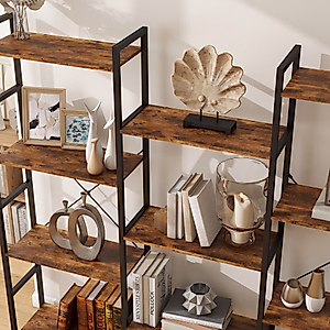 Panana Triple 4 Tier Bookshelf, Industrial Bookcase with 11 Open Display Shelves Wide Book Shelf Book Case with Metal Frame for Living Room Home Office (Brown)