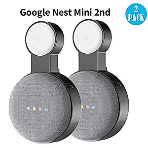 CUHIOY Google Nest Mini Wall Mount Holder (2nd Gen), Google Nest Mini Speaker Stand with Cord Management, Outlet Wall Mount Accessories for Nest Mini Speaker (Black, 2 Pack)
