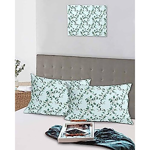 Edwiinsa Summer Tropical Leaves Pillow Covers Standard Size Set of 2 20x26 Bed Pillow, Blue Spring Floral Farmhouse Plush Soft Comfort for Hair/Skin Cooling Pillowcases with Envelop Closure
