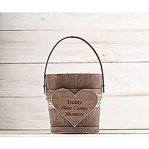 Small Flower Girl Basket, White Wedding Wood Bucket for Petals, Ring Bearer, Country Wedding Ceremony, Shabby Chic Bridal Gift