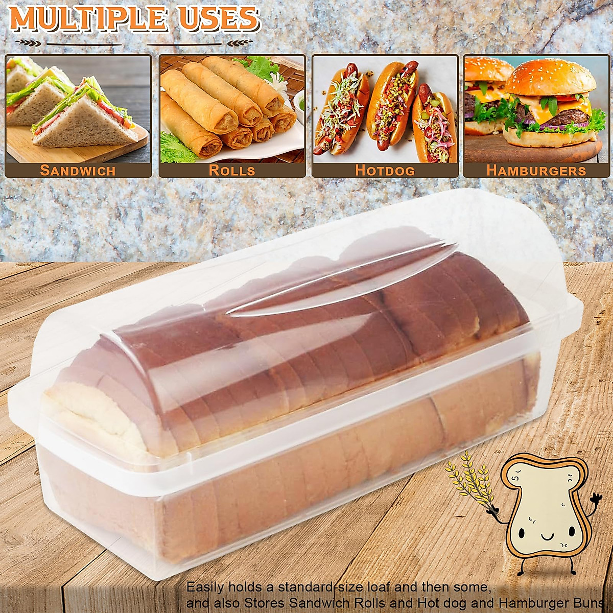 Home-X Transparent Plastic Bread Box