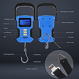 RUNCL Waterproof Fishing Scale with Lip Gripper, Fluorescent Button Digital Fish Scale 110lb/50kg - Backlit LCD Display, 40in Tape Measure - Hanging Scale for Home and Outdoor(Blue)