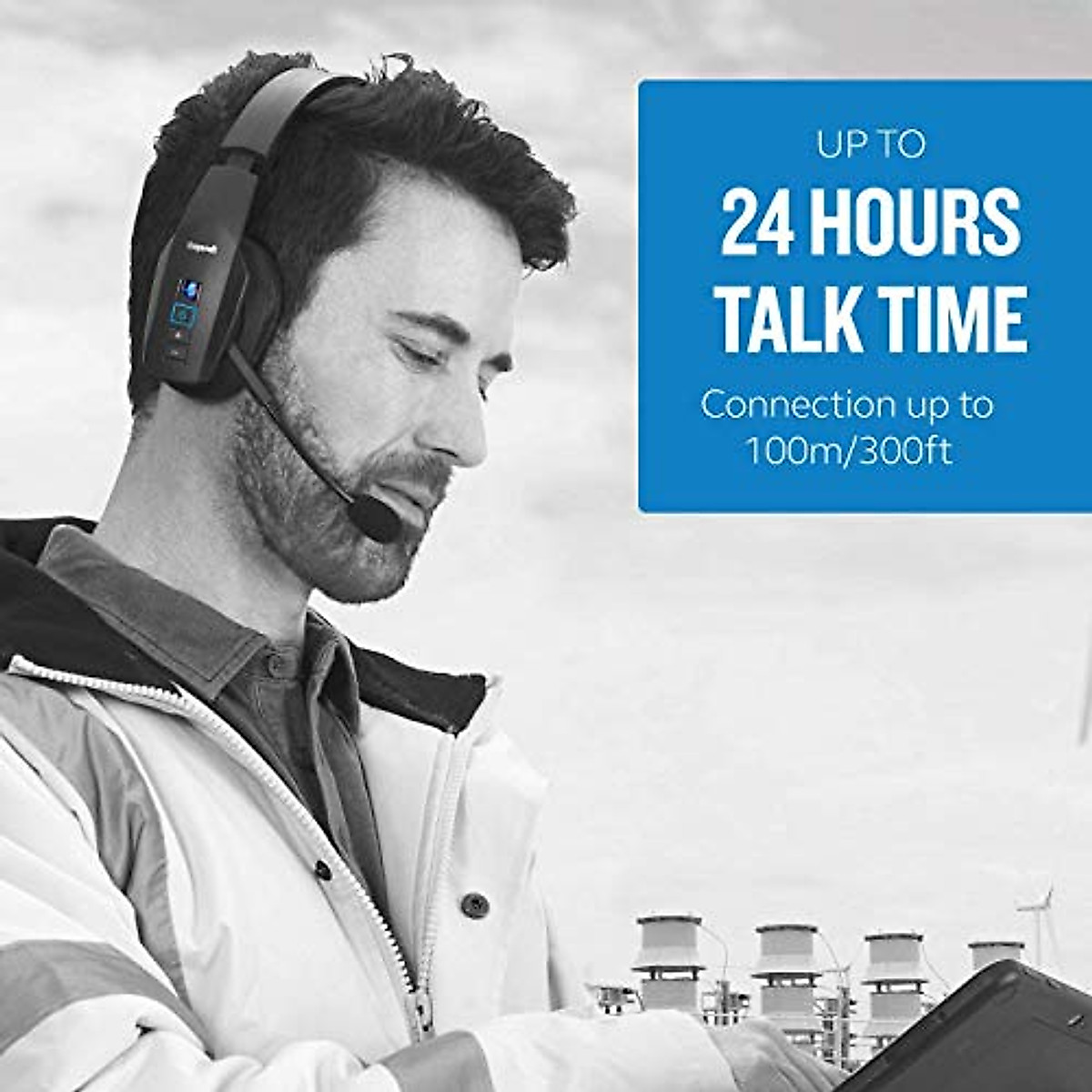 BlueParrott B450-XT Noise Cancelling Bluetooth Headset – Updated Design with Industry Leading Sound, Long Wireless Range, Up to 24 Hours of Talk Time, IP54-Rated - (Renewed)