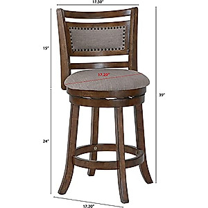 New Classic Furniture Aberdeen Counter Swivel Bar Stool with Open Back and Fabric Upholstered Seat & Back Rest, 24-Inch, Brown