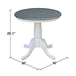 IC International Concepts Round Top Pedestal Dining Table, 30", White/Heather Gray