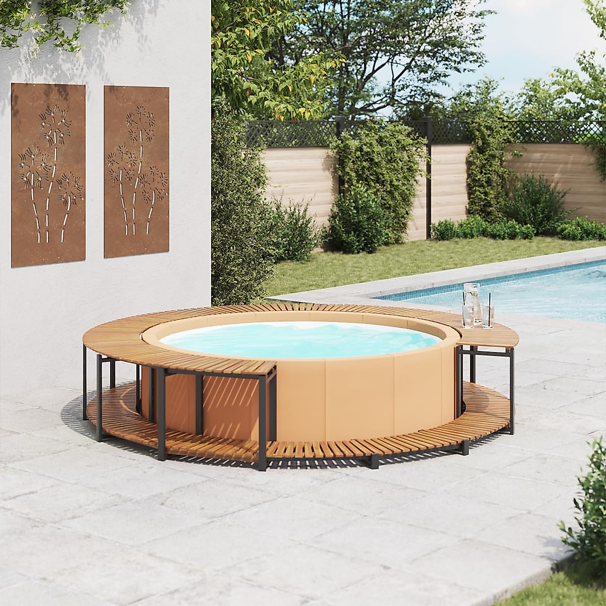 vidaXL Solid Acacia Wood Spa Surround 107.5"x20.9" - Elegant and Durable Outdoor Spa Enclosure with Powder Coated Aluminum Frame and Natural Oil Finish