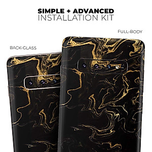 DesignSkinz Black & Gold Marble Swirl V6 Protective Vinyl Decal Wrap Skin Cover Compatible with The Samsung Galaxy S20 (Screen Trim & Back Glass Skin)