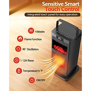 KNKA Space Heater with Thermostat, Electric Space Heaters for Indoor Use, 90° Oscillation, 4 Mode, 12H Timer, 1500W Fast Heating Ceramic Heater for Bedroom, Home, Office - ETL Certified, 13.78"