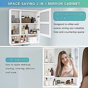 SMIBUY Bathroom Mirror Cabinet Wall Mounted, Bamboo Space Saver Medicine Cabinet, Wall Hanging Over Toilet Storage Cabinet with Mirror Door and Adjustable Shelf (White)