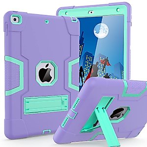 Cantis Case for ipad 9th Generation/ 8th Generation/ 7th Generation, Slim Heavy Duty Shockproof Rugged Protective Case with Built-in Stand for iPad 10.2 inch 2021/2020/2019, Purple+Teal