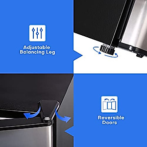 Upstreman 3.2 Cu.Ft Mini Fridge with Freezer, Stainless Steel 2 door, Adjustable Thermostat, Low noise, Energy-efficient, Compact Refrigerator for Dorm, Office, Bedroom