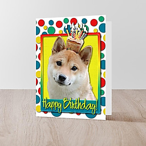 CafePress Birthday Cupcake Shiba Inu Folded Greeting Card Glossy