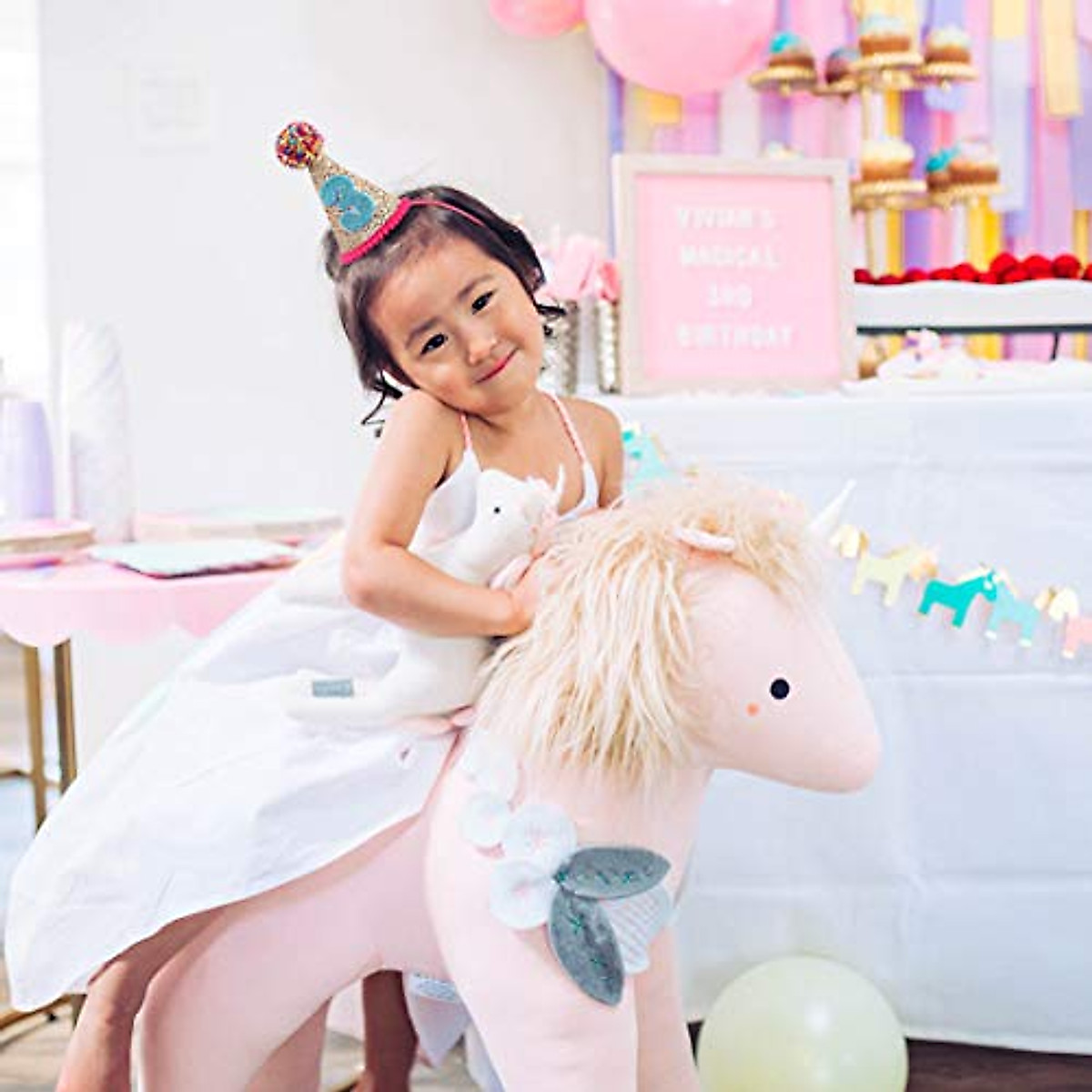 Baby's Cone Hat for 3rd Birthday Celebration - Colored Fur Balls Glitter Crown Cap with Handmade Details for Girls/Boys