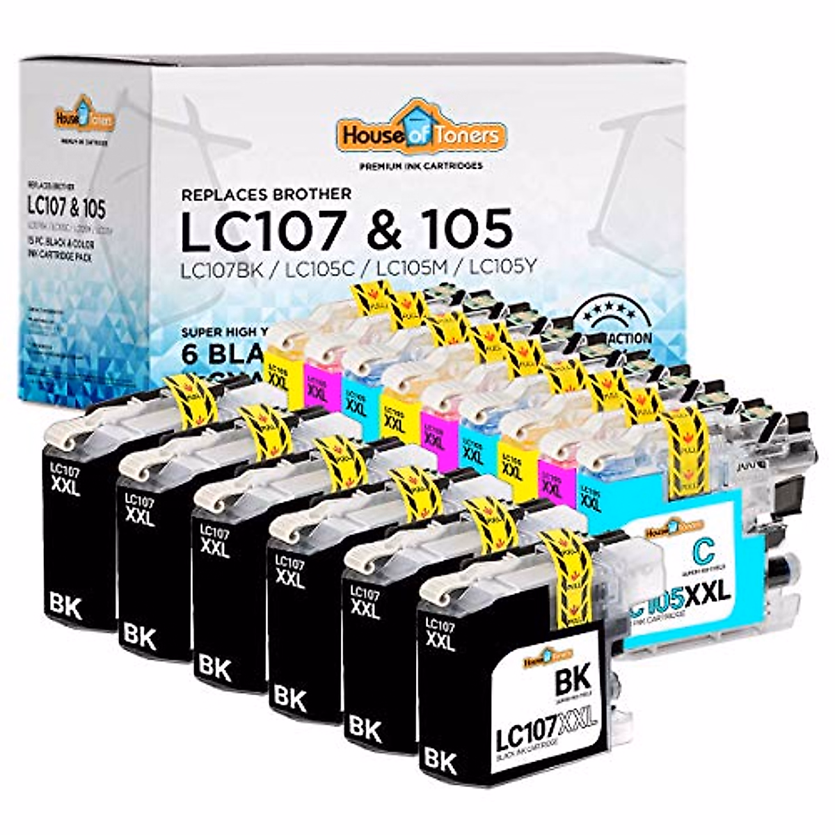 Houseoftoners Compatible Ink Cartridge Replacement for Brother LC107BK LC 107 & LC105 LC 105 for MFC-J4310DW MFC-J4610DW MFC-J4710DW (6B/3C/3M/3Y, 15PK)