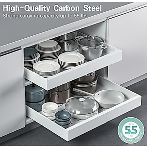 2Pack Expandable Pull Out Cabinet Organizer 21" Deep, Peel And Stick Slide Out Drawers for Kitchen Cabinet, Cabinet Pull Out Shelves, Roll Out Drawers Adjustable Width 12"-20.45" White