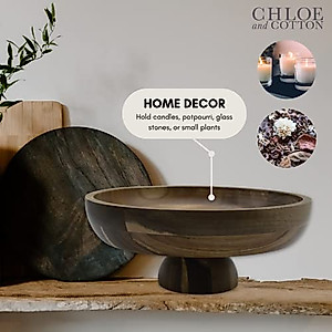 Chloe and Cotton | Large 12-Inch Brown Acacia Wood Bowl | Kitchen Counter Fruit Bowl | Decorative Pedestal Bowl for Entryway Table Decor