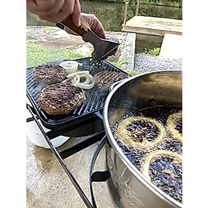 Bayou Classic DB250 Dual Burner High Pressure Cooker Features 12.5-in Tall Welded Steel Frame Dual 14-in Cooking Surfaces Dual 4-in Burners Dual 36-in Stainless Braided Hoses