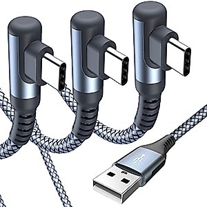 sweguard USB C Cable Right Angle [3-Pack, 10FT+6.6FT+3.3FT], USB Type C Charger Fast Charging Cable Nylon Braided Cord for Samsung Galaxy S22 S21 S10 S9 S8 Plus/Ultra/FE, Note 20 10 9,LG,Moto-Grey