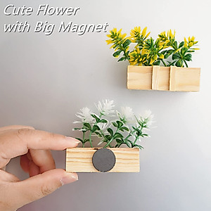 4pcs Cute Flower Refrigerator Magnets with Handmade Orchid Wooden Pot, Simulation Plant Refrigerator Magnet for Adults, Mini Decor Magnet for Fridge, Home, Kitchen, Office, School, Locker, Whiteboard