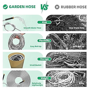Garden Hose 50 ft - Metal Garden Hose Stainless Steel Water Hose Flexible Garden Hose 50 ft Collapsible and No Kink Water Pipe