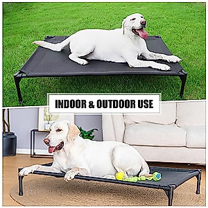 Garnpet Elevated Dog Bed for Extra Large Dogs, Raised Dog Cot Beds Fits Up to 150 LBs, Heavy Duty Pet Cots with Durable Supportive Teslin Recyclable Washable Mesh, Indoor & Outdoor Dog Bed, Black