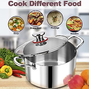 LIANYU 8QT 18/10 Stainless Steel Soup Pot with Lid, 8 Quart Stock Pot With Triple Ply, Heavy Duty Pasta Soup Canning Stockpot, Induction Pot for Boiling Strew Simmer, Big Cookware Cooking Pot