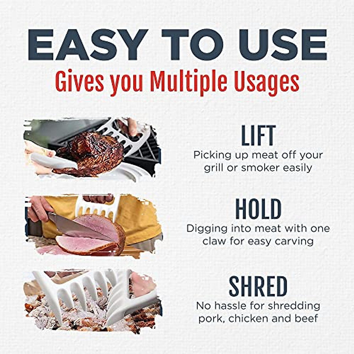 Culinary Couture White Meat Claws for Shredding and Mixing, Shredding Claws for Pulled Pork, Chicken Shredder Tool, BBQ Claws for Shredding Meat, White Elephant Gift Ideas, Stocking Stuffer for Cooks