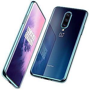 DTTO for Oneplus 7 Pro Case, Soft TPU Clear Stylish Cover All-Round Protection Anti-Falling Case with Metal Luster Edge for Oneplus 7 Pro,Sky Blue