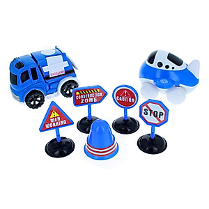 Kidplokio 8pc City Transport Playmat Set Friction Power Police Cars Boys 3 and Up