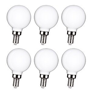 6 Pack G16.5 LED Ceiling Fan Light Bulbs, Dimmable LED Candelabra Bulb 4.5W Equivalent to 60W 500LM, E12 Chandelier LED Globe Bulbs for Chandelier,Vanity and Ceiling Fan Light Bulbs Milky Glass 2700K