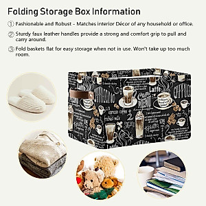 Wamika Black Coffee Beans Storage Basket Fabric Laundry Baskets Cappuccino Latte Chocolate Cocoa Storage Boxes Organizer Bag for Baby Cloth Dog Toy Book Storage Cubes Shelf Closet Bins 16x12x8 Inches