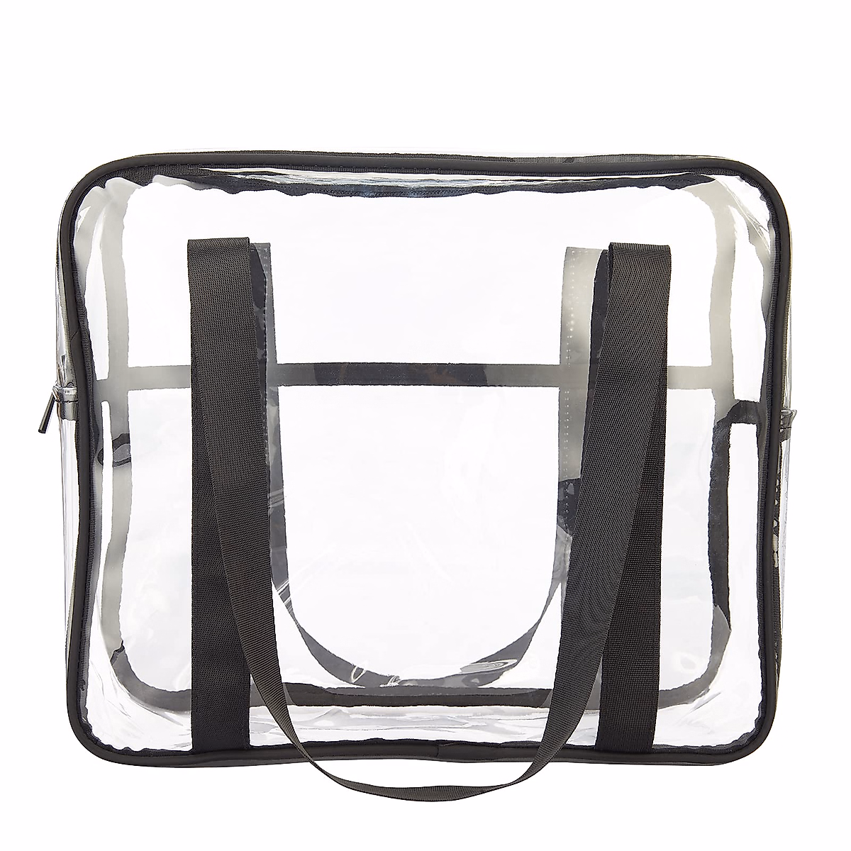 HAOGUAGUA Extra Large Clear Cosmetic Makeup Bag, Transparent PVC Tote Shoulder Bag Stadium Approved, Waterproof Clear Toiletry Carry Pouch Makeup Artist Bag Diaper Bag (Black)