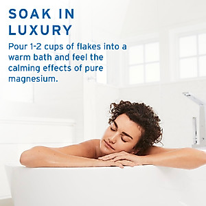 Life-flo Pure Magnesium Bath Flakes - Epsom Salt Bath Soak Alternative - Unscented Magnesium Flakes from The Zechstein Seabed - Relaxing Foot Bath with Ancient Trace Minerals - 60-Day Guarantee, 44oz