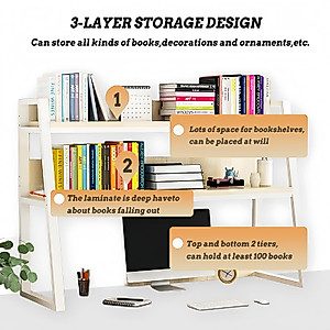 Cmzbock Computer Desktop Bookshelf,Desk Hutch,3-Tier Wood Hutch Bookcase Organizer,Easy to Install,for Home Office Dorm Furniture Wood Hutch Bookcase (Dark Oak Color, 45.2in)