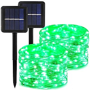 Solar String Lights Outdoor Green, 2 Pack 100LED Christmas Lights Waterproof Fairy Lights for Bedroom, Garden, Yard, Patio, Xmas Tree, St. Patrick's Day Decor-Green