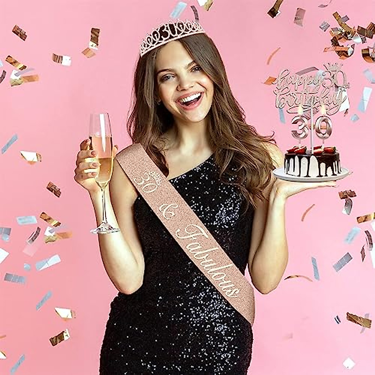 30th Birthday Decorations Women, Include 30th Birthday Sash and Tiara, Birthday Cake Topper and 30 Birthday Candles, 30 Balloons, 3D Birthday Card, 30th Birthday Gifts For Women