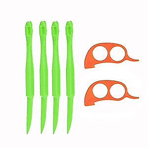 Soft Home Premium Plastic Orange Peeler Lemon Citrus Peel Cutter Vegetable Slicer Fruit Tools (Long Handle Type Green 4 Pack; Mouse Type orange 2 Pack) (green)