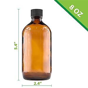 VINEVIDA 8 oz Amber Glass Bottles - 12 Pack Amber Boston Glass Bottles With Poly Cap and Accessories - Chalk Labels, Funnels - Empty Tincture Bottles for Essential Oils, Lab Chemicals, and Perfumes