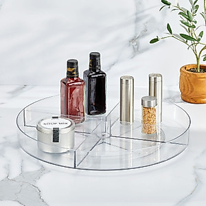 Nate Home by Nate Berkus 18-Inch Divided Turntable Organizer | Large Plastic Lazy Susan, with 4 Compartments for Kitchen Cabinet or Pantry from mDesign - Clear