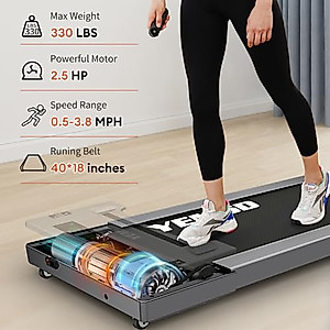 Yemsd Walking Pad Treadmill, 2.5 HP Under Desk Treadmill for Home Office Walking Treadmill with LED Display,Remote Controller,330LBS Weight Capacity