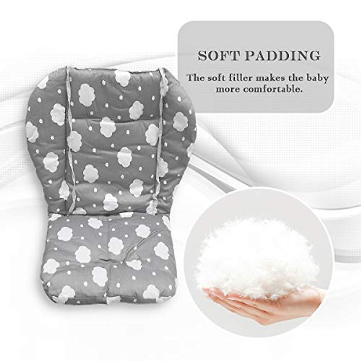 Twoworld High Chair Cushion, Large Thickening Baby High Chair Seat Cushion Liner Mat Pad Cover Breathable (Gray Clouds)