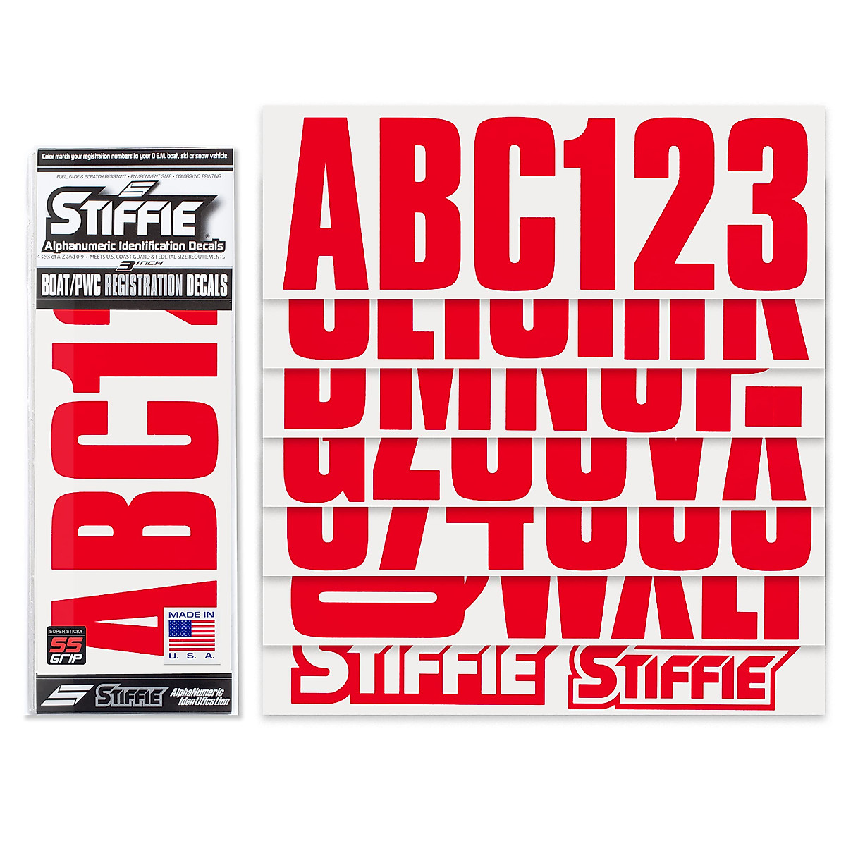 STIFFIE Uniline Lava SUPER STICKY 3" Alpha Numeric Registration Identification Numbers Stickers Decals for Sea-Doo SPARK TRIXX, Inflatable Boats, RIBs, Hypalon/PVC, PWC and Boats.