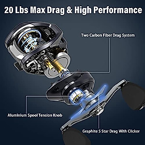 Tempo Resolute Low Profile Baitcasting Reels, Super Smooth Fishing Reel with 9+1 BB, 20 lbs Carbon Fiber Drag,6.7oz Ultralight Baitcaster Reels,5.6:1/6.6:1/7.3:1 Gear Ratio Casting Reel