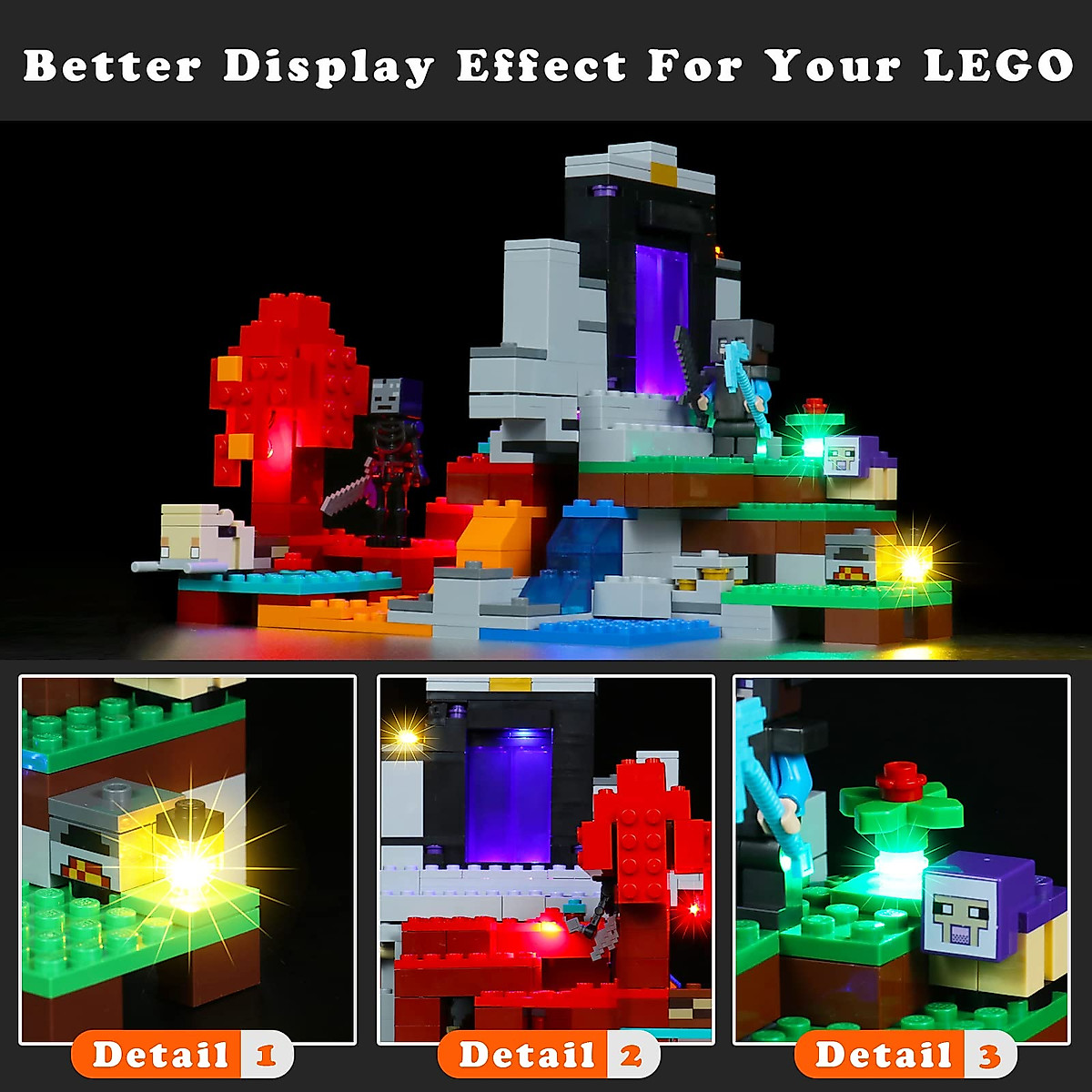 Xunsan LED Light Kit for Lego Minecraft The Ruined Portal 21172 Building Blocks, Lighting Kit Designed for Lego 21172 Set, Standard Version - NOT Included Lego Model