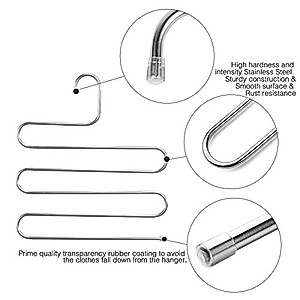 Pants Hangers DOIOWN S-Shape Stainless Steel Clothes Hangers Space Saving Hangers Closet Organizer for Pants Jeans Scarf(5 Layers,10Pcs)