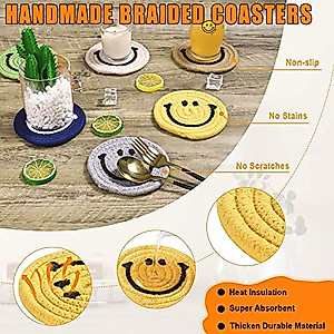 TAOPE Funny Coasters for Drinks with Holder, 8 PCS Handmade Braided Drink Coasters for Coffee Table, Super Absorbent Coasters for Wooden Table, Cute Coasters for Housewarming Gift