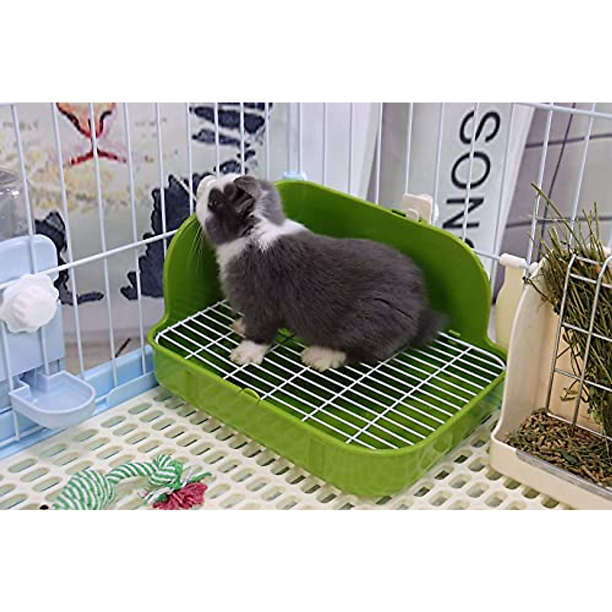 RUBYHOME Rabbit Litter Box Toilet, Plastic Square Cage Box Potty Trainer Corner Litter Bedding Box Pet Pan for Small Animals, Rabbits, Guinea Pigs, Chinchilla, Ferret, Galesaur, 11.4 Inches (Green)