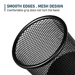 QYH Mesh Pen Cup Metal Pencil Holder for Desk 6 Packs Black Pen Organizer Office 3.54x3.93 Inch